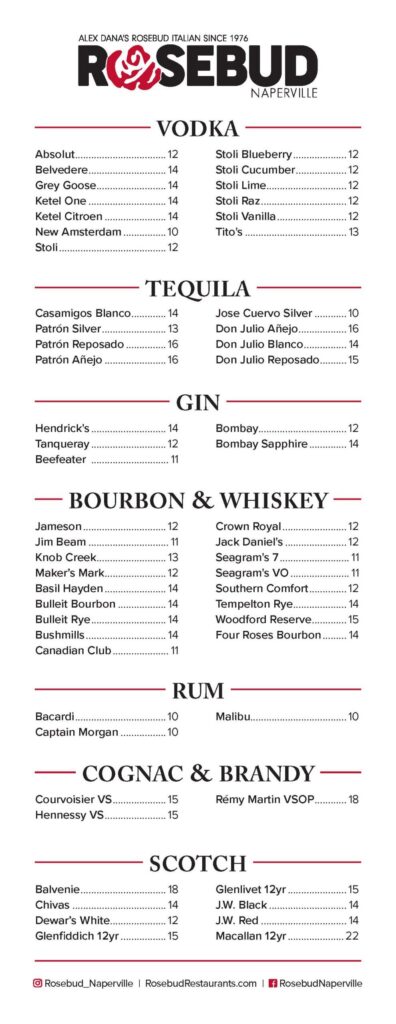 Menu • Rosebud Italian Restaurant, Naperville